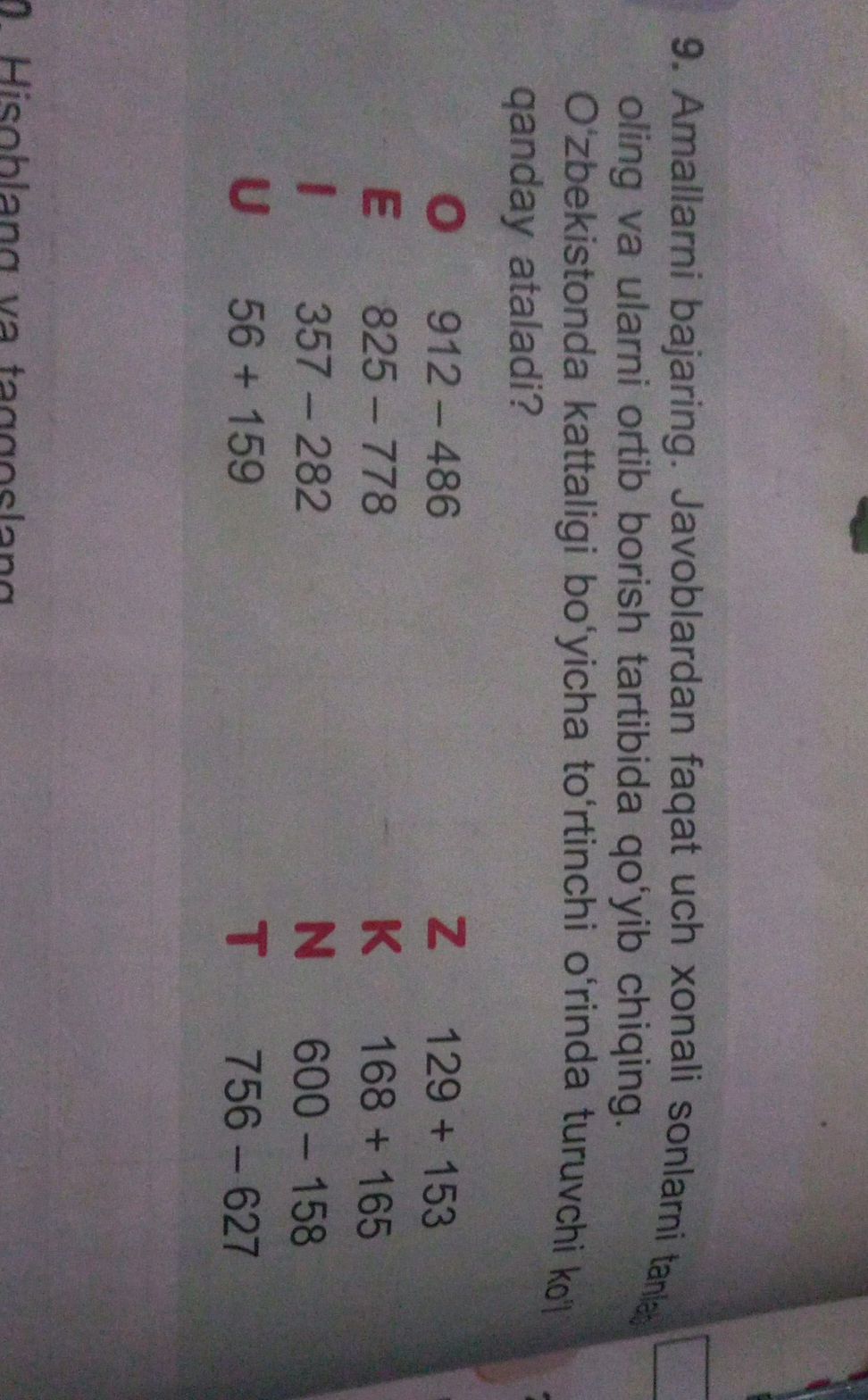 9. Amallarni bajaring. Javoblardan faqat uch | StudyX