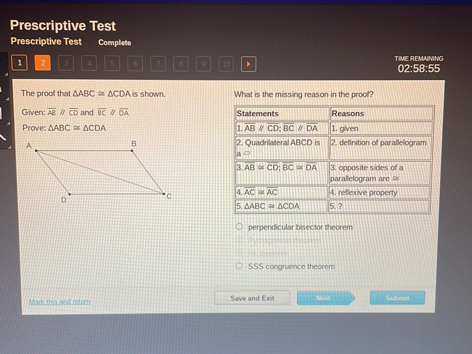 The proof that $ ABC CDA$ is shown. | StudyX