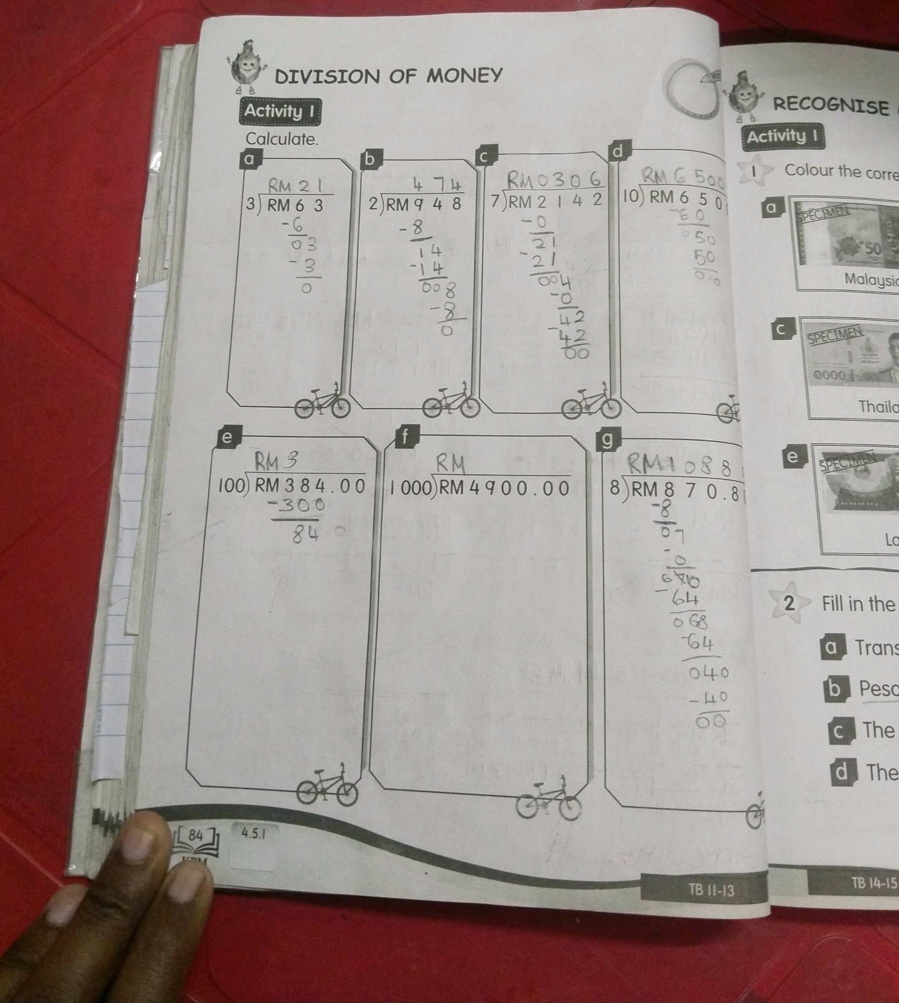 DIVISION OF MONEY Activity I Calculate. a 3) | StudyX