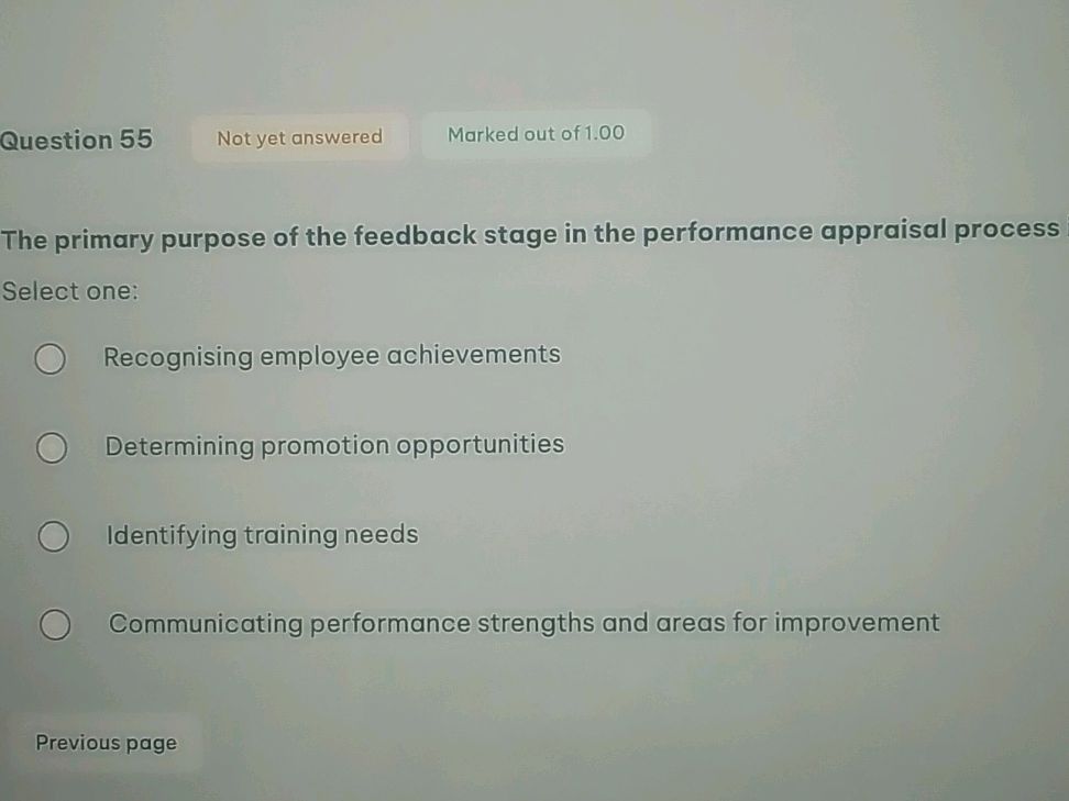 Question 55 The primary purpose of the | StudyX