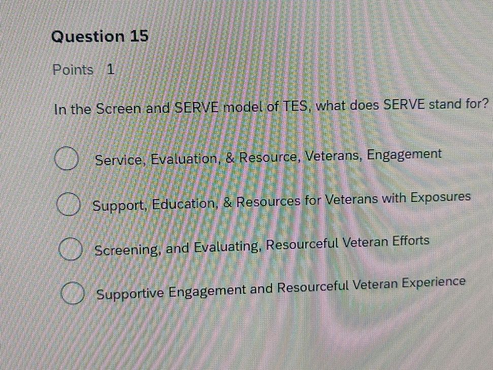 In the Screen and SERVE model of TES, what | StudyX