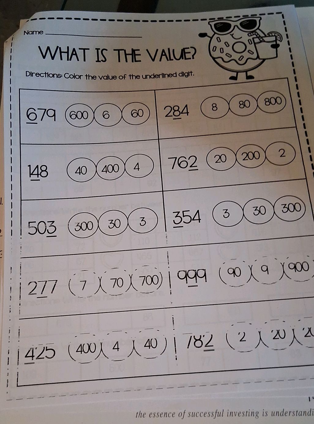 Name WHAT IS THE VALUE? Directions: Color | StudyX