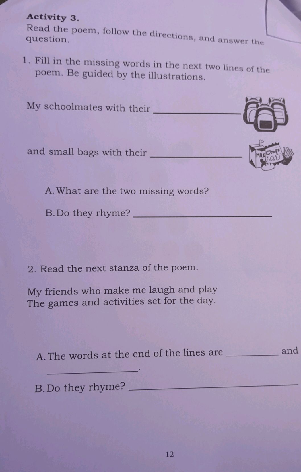 Activity 3. Read the poem, follow the | StudyX