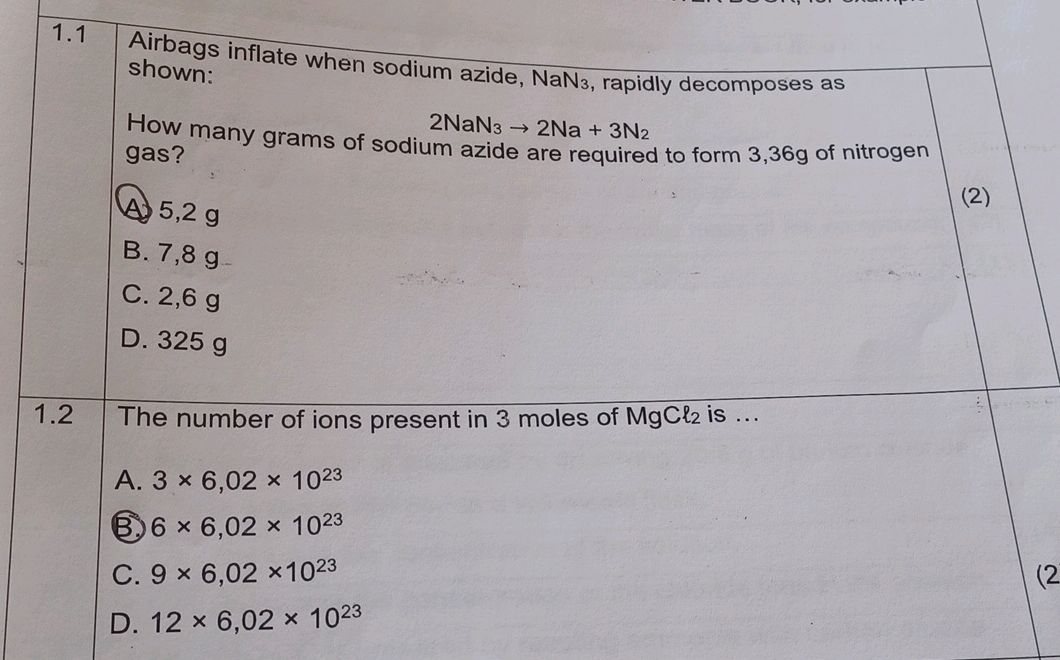 1.1 Airbags inflate when sodium azide, $ | StudyX