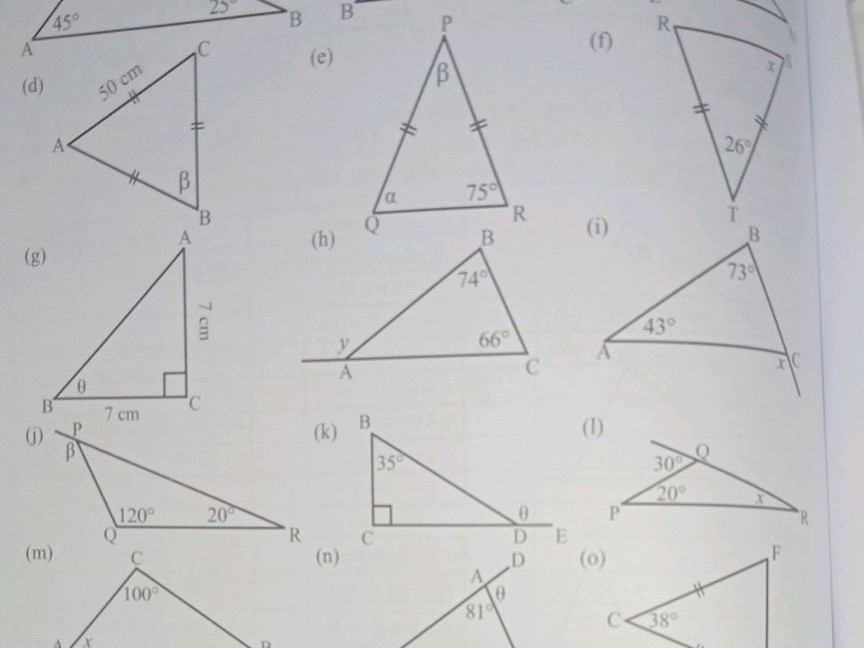 (d) Triangle ABC with angle A = 45 degrees, | StudyX