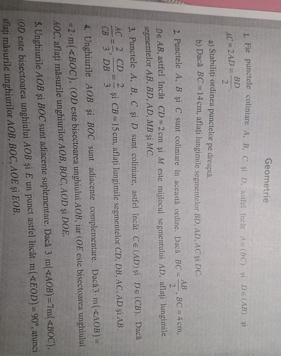 Geometrie 1. Fie punctele coliniare A, B, C | StudyX