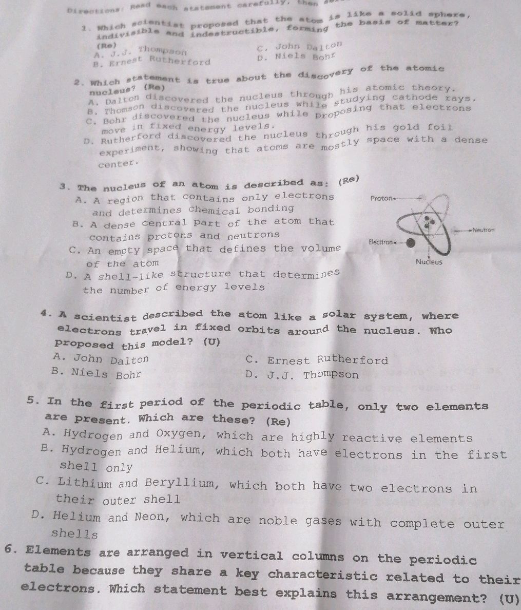 Directions: Read each statement carefully, | StudyX