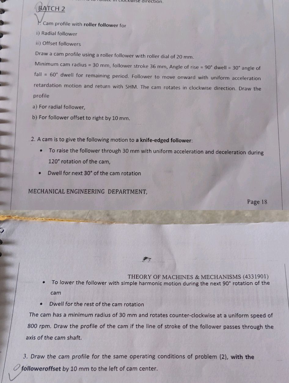 BATCH 2 Cam profile with roller follower for | StudyX