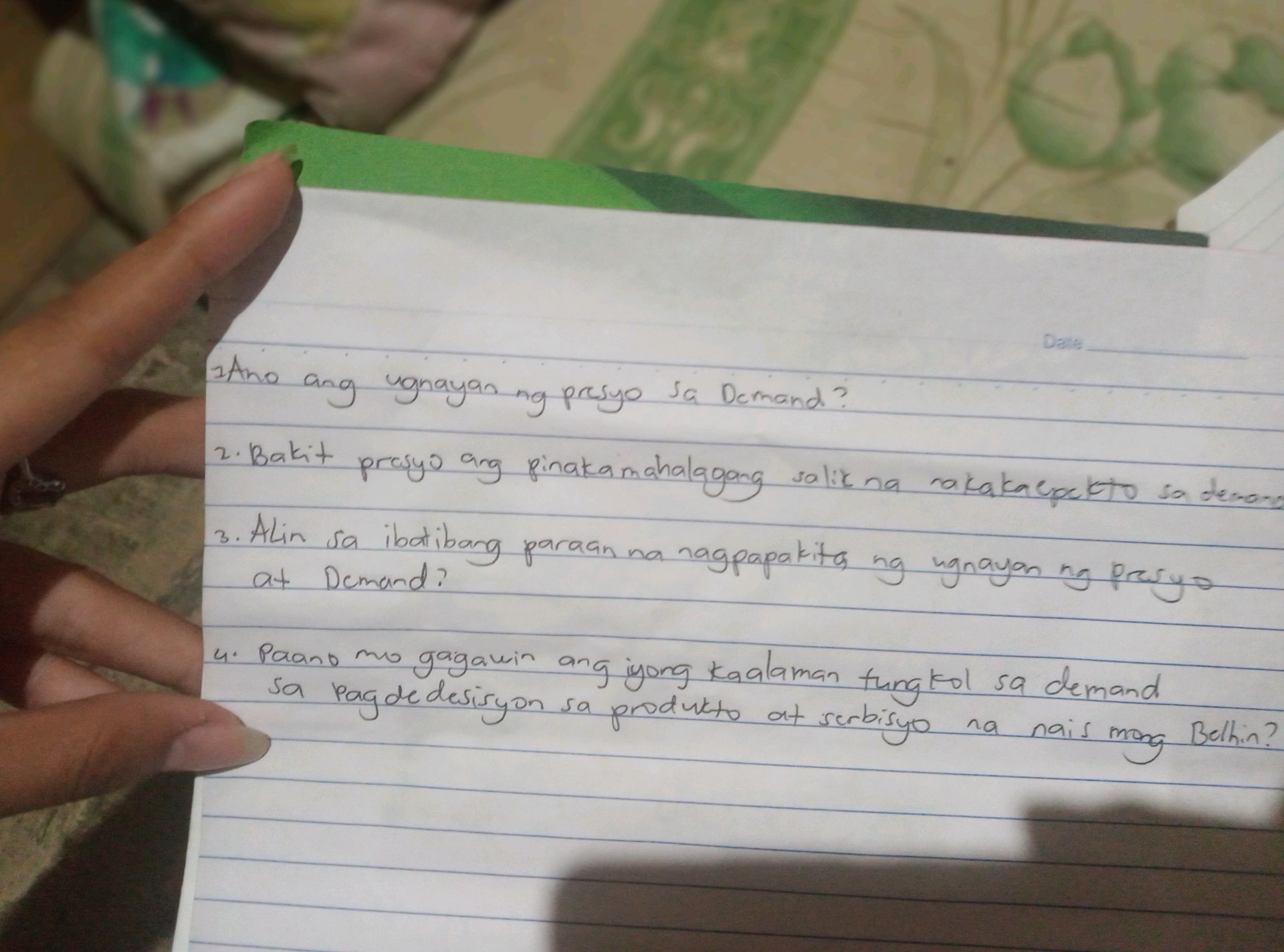 1. Ano ang ugnayan ng presyo sa Demand? 2. | StudyX