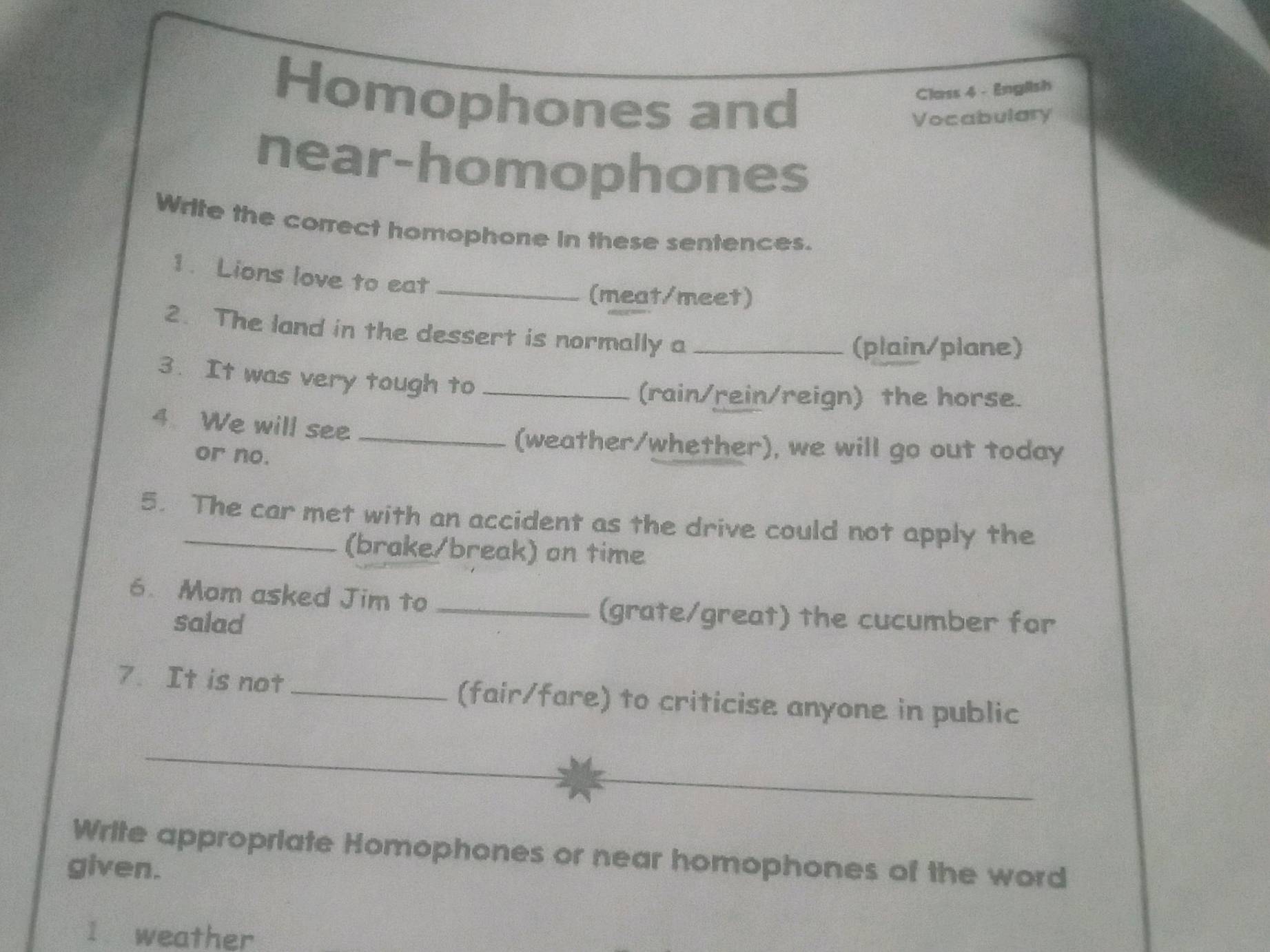 Homophones and near-homophones Write the | StudyX