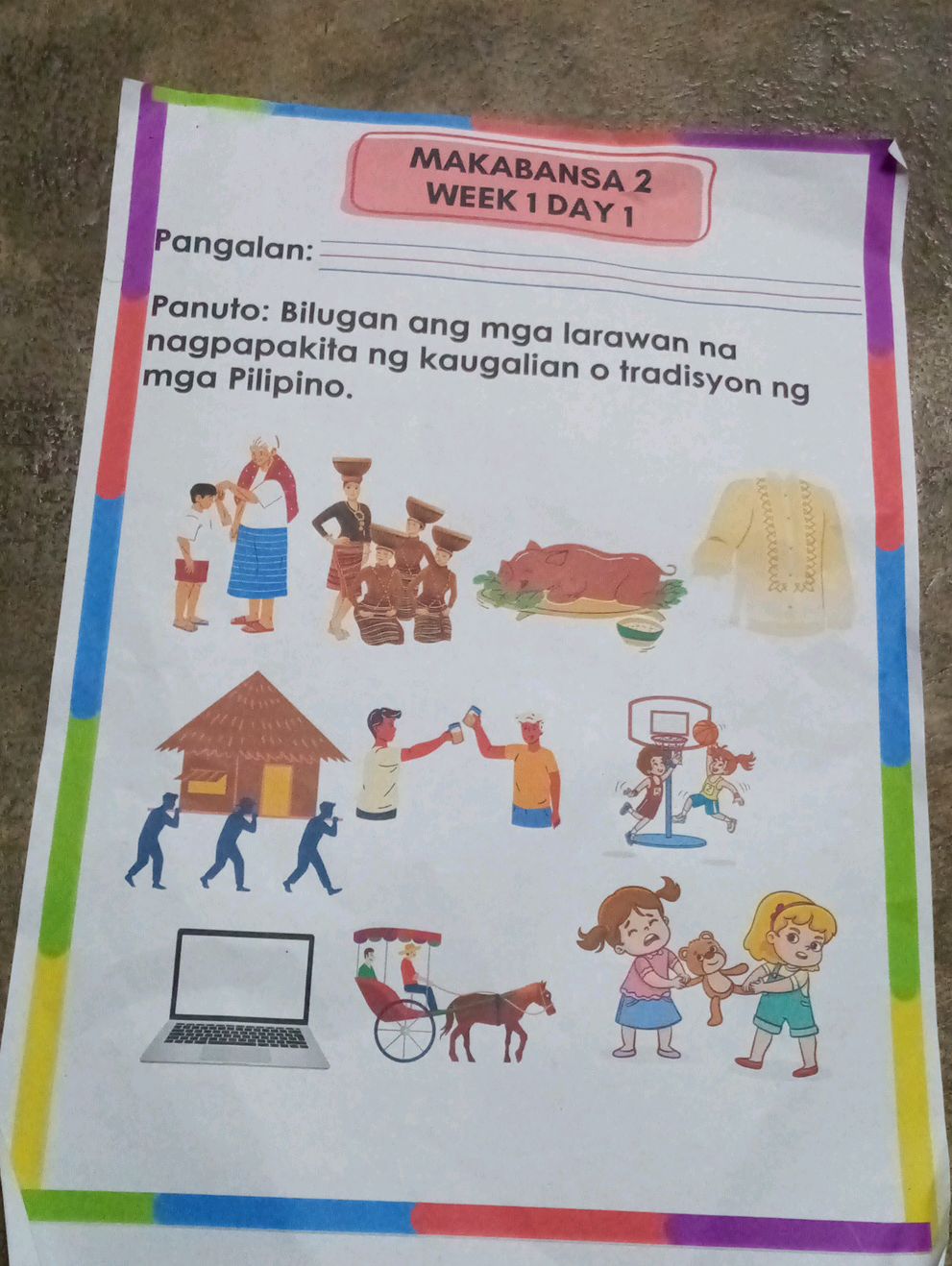 Pangalan: Panuto: Bilugan ang mga larawan | StudyX