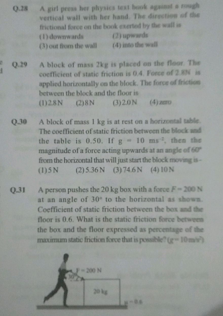 Q.28 A girl press her physics text book | StudyX