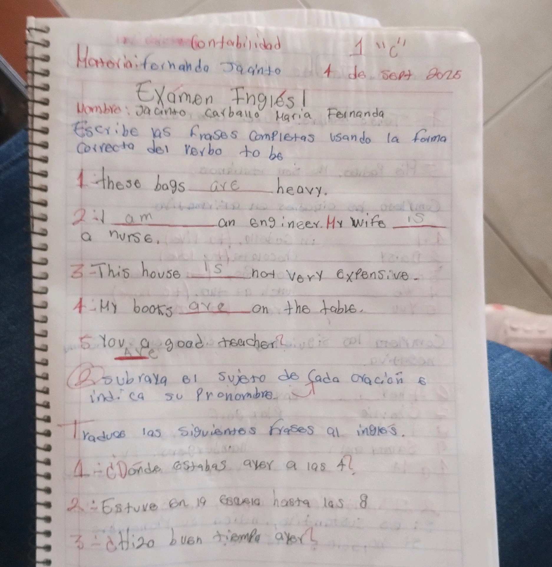 Escribe las frases completas usando la forma | StudyX