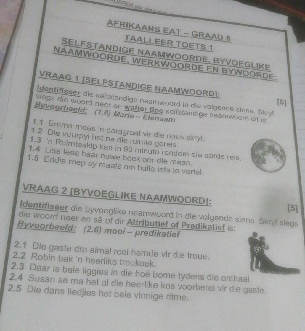 AFRIKAANS EAT - GRAAD 8 TAALLEER TOETS 1 | StudyX