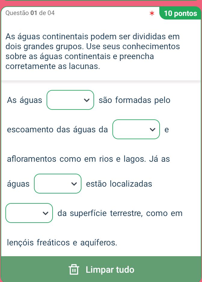 As águas continentais podem ser divididas em | StudyX