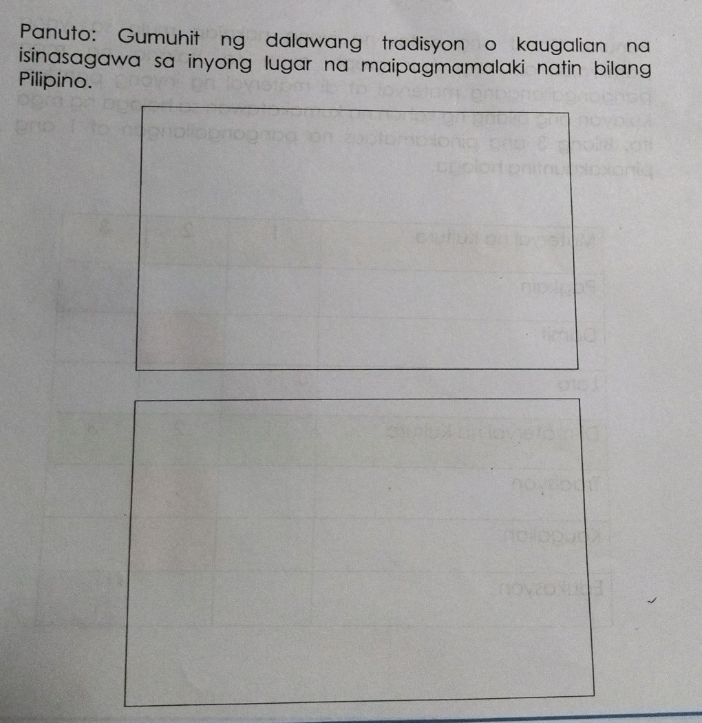 Panuto: Gumuhit ng dalawang tradisyon o | StudyX