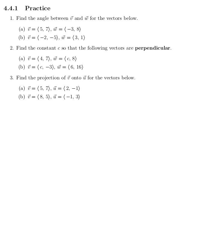 4.4.1 Practice 1. Find the angle between | StudyX