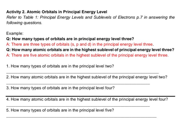 Activity 2. Atomic Orbitals in Principal | StudyX