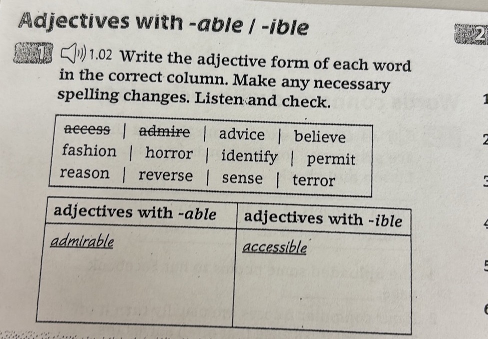 Write the adjective form of each word in the | StudyX