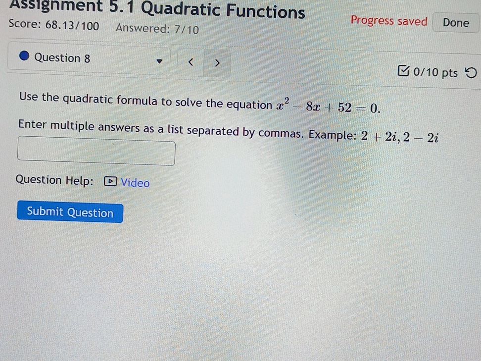 Use the quadratic formula to solve the | StudyX