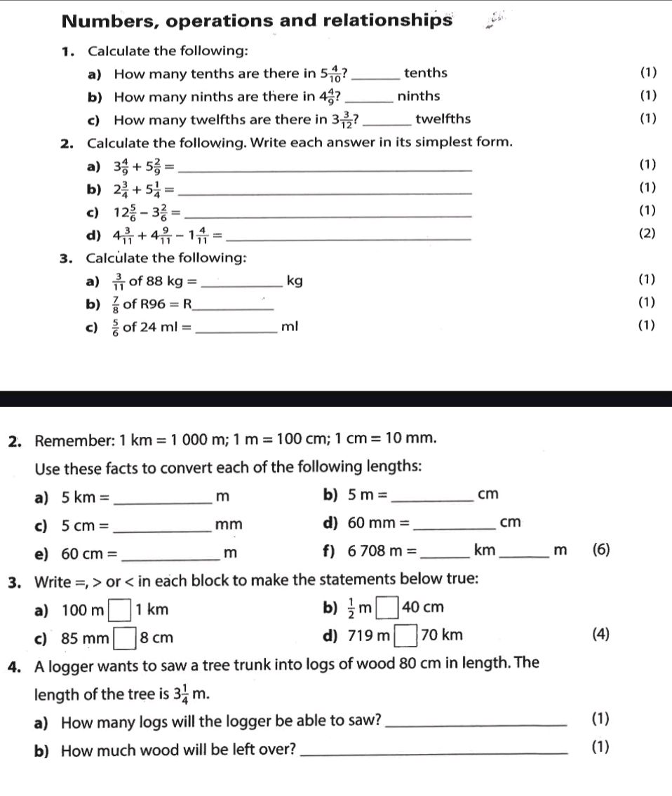 Numbers, operations and relationships 1. | StudyX