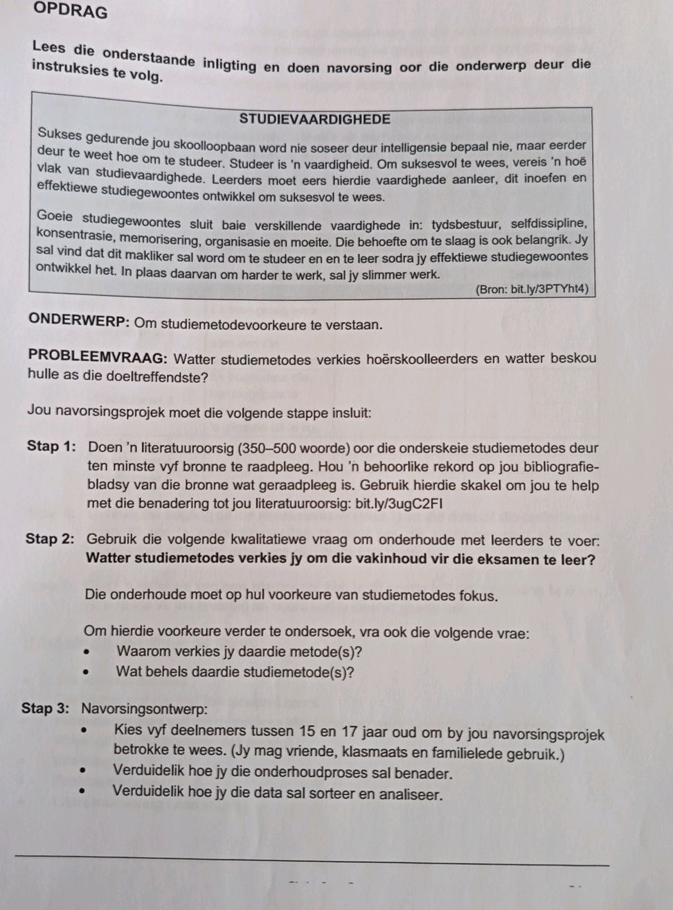 OPDRAG Lees die onderstaande inligting en | StudyX