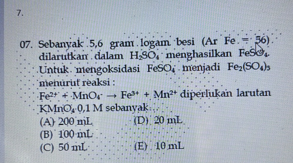 7. 07. Sebanyak 5,6 gram logam besi (Ar Fe | StudyX