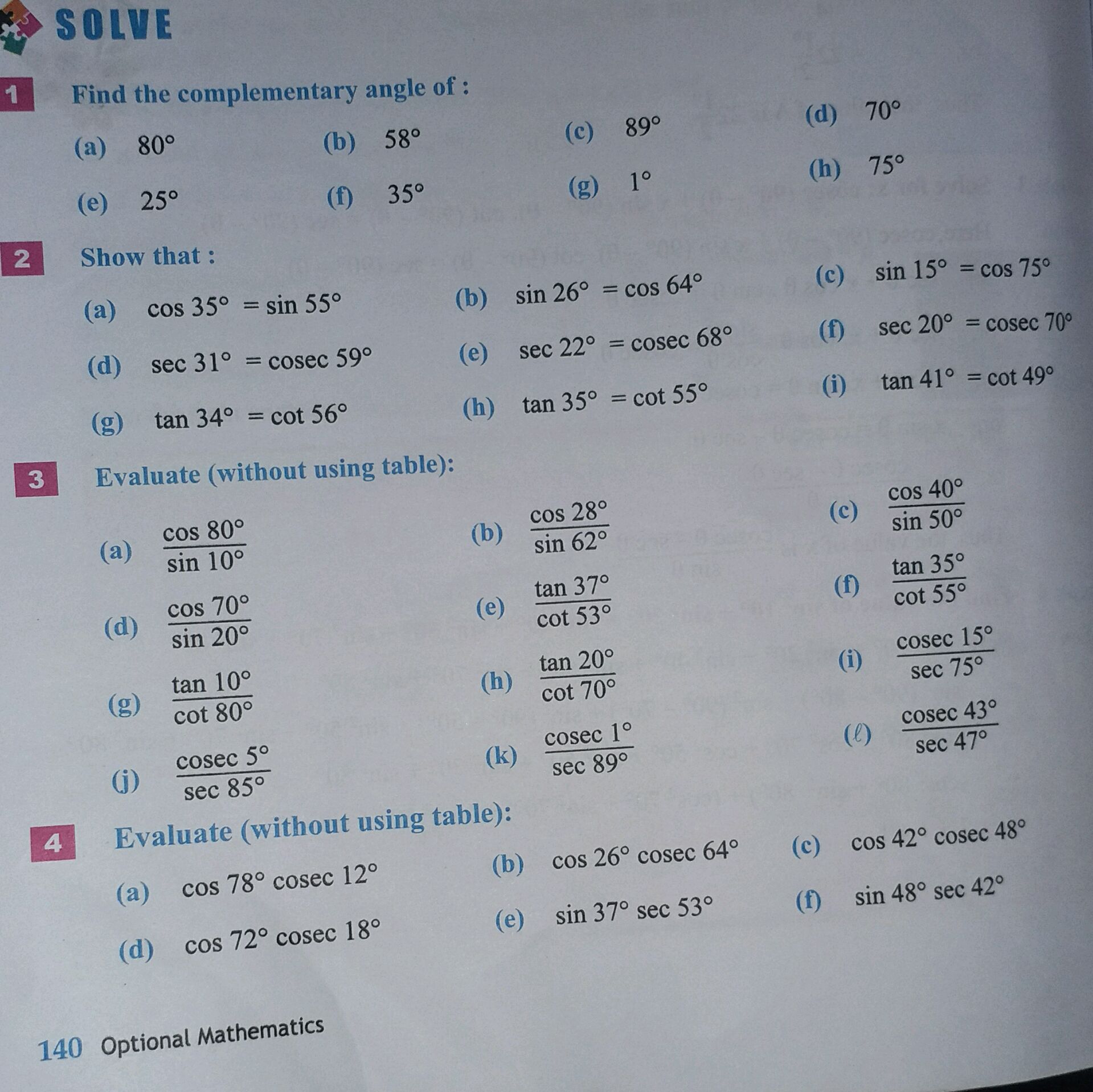 SOLVE 1 Find the complementary angle of : | StudyX