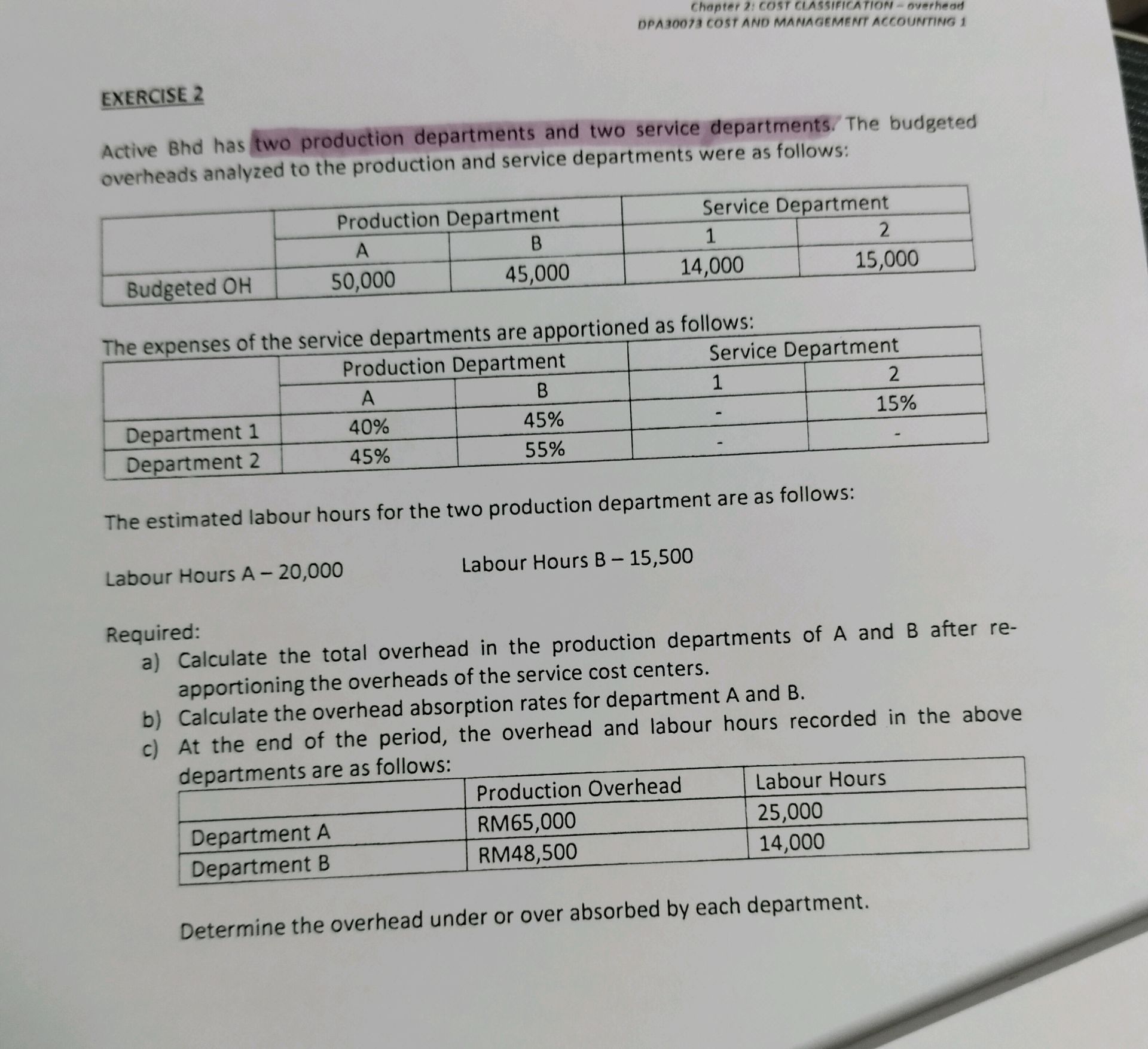 Chapter 2: COST CLASSIFICATION - overhead | StudyX