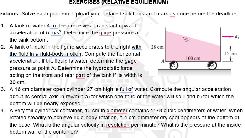 1. A tank of water 4 m deep receives a | StudyX