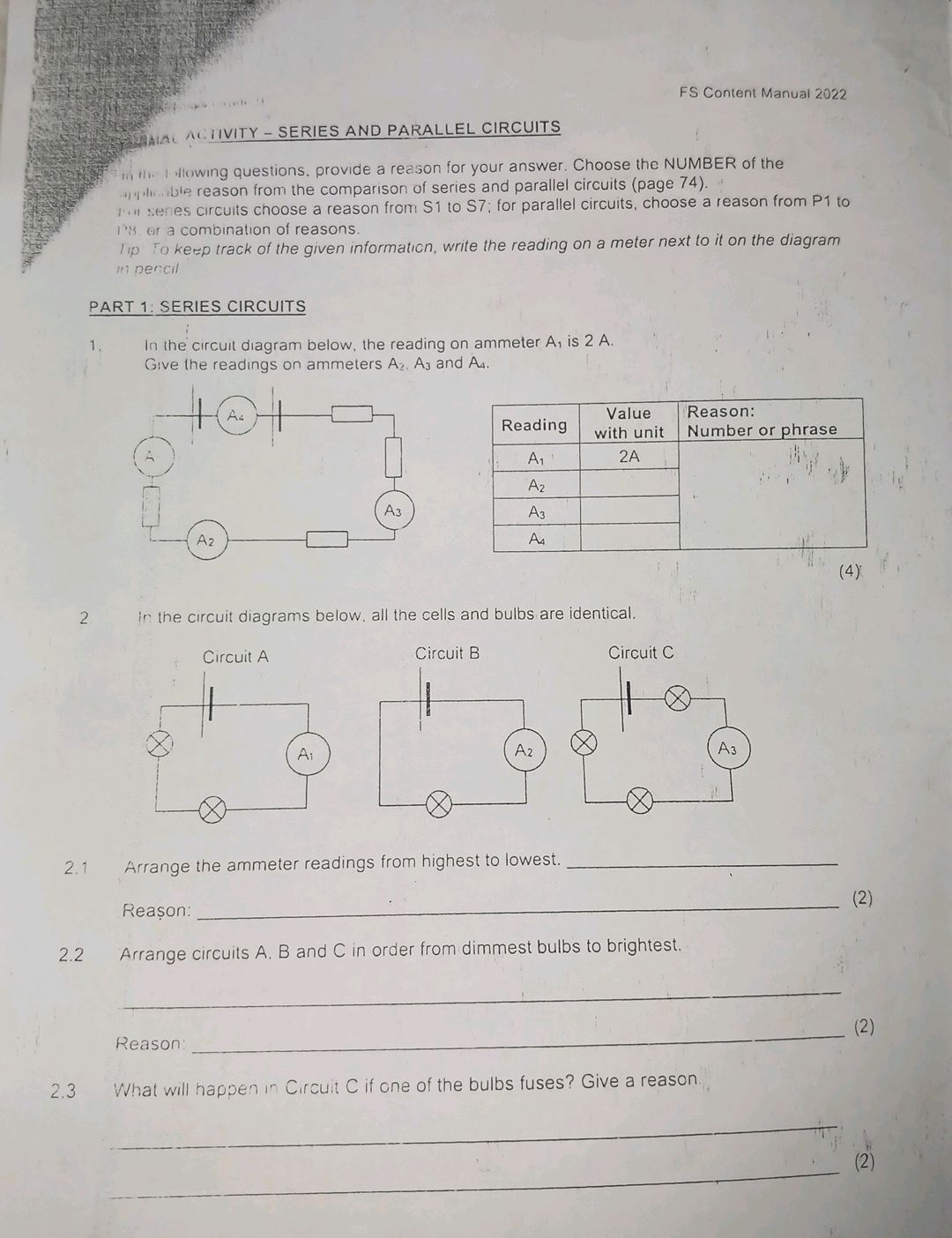 ACTIVITY - SERIES AND PARALLEL CIRCUITS In | StudyX