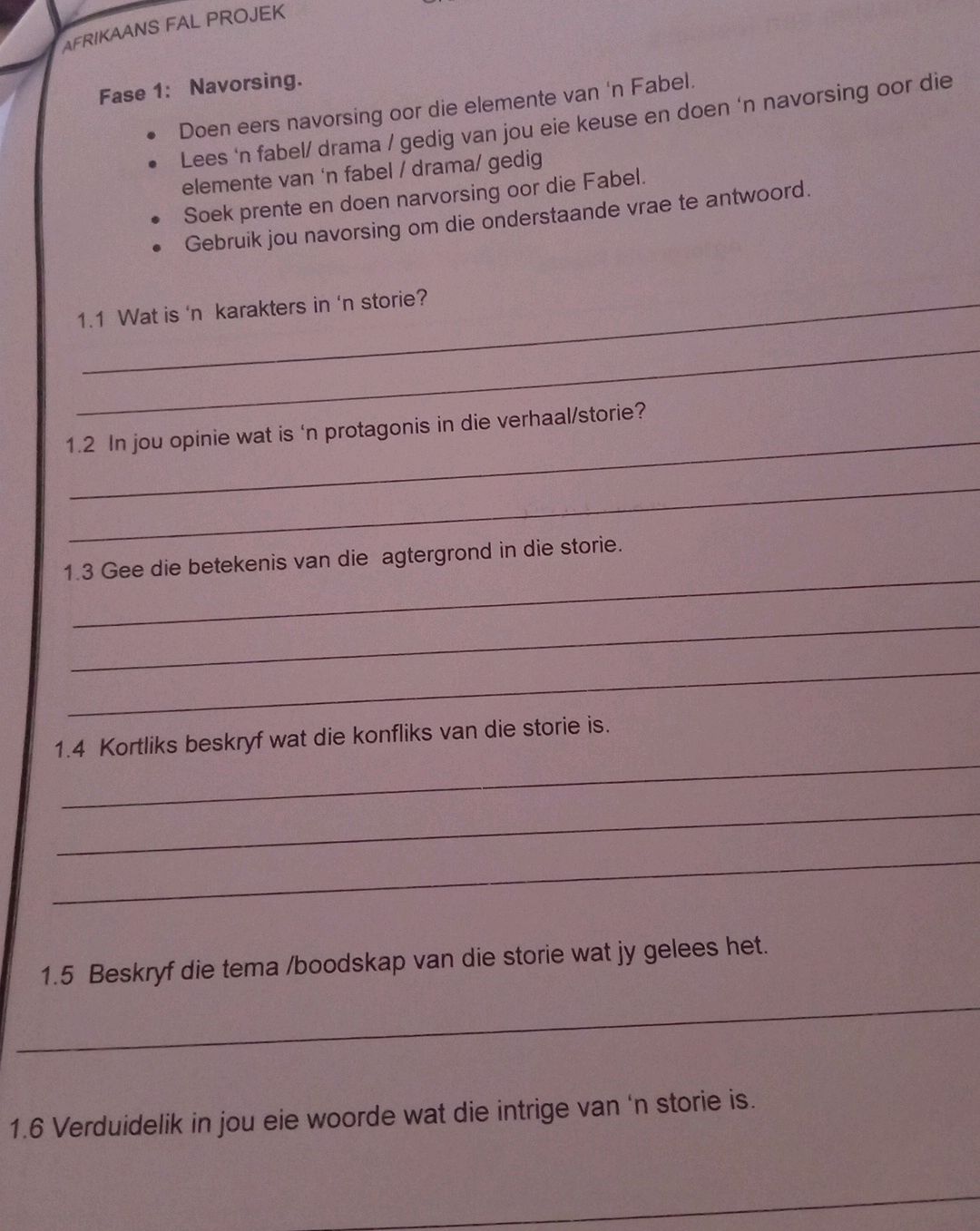 AFRIKAANS FAL PROJEK Fase 1: Navorsing. • | StudyX
