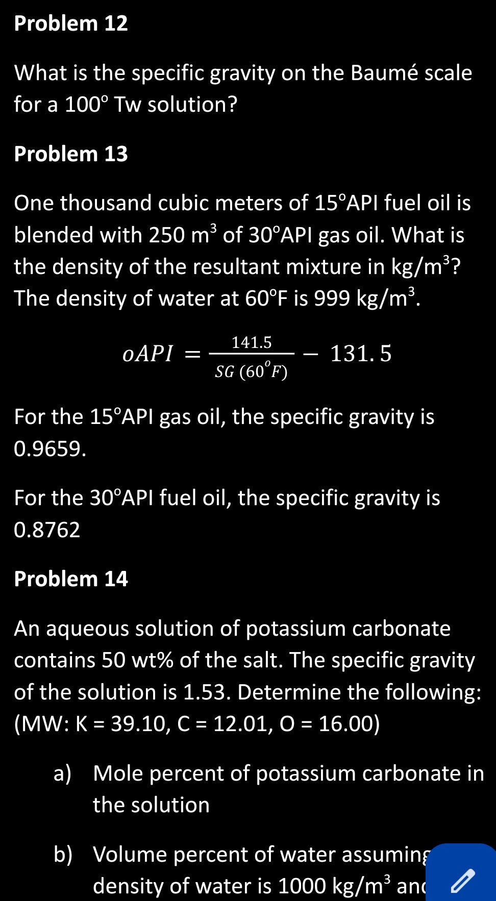 Problem 12 What is the specific gravity on | StudyX
