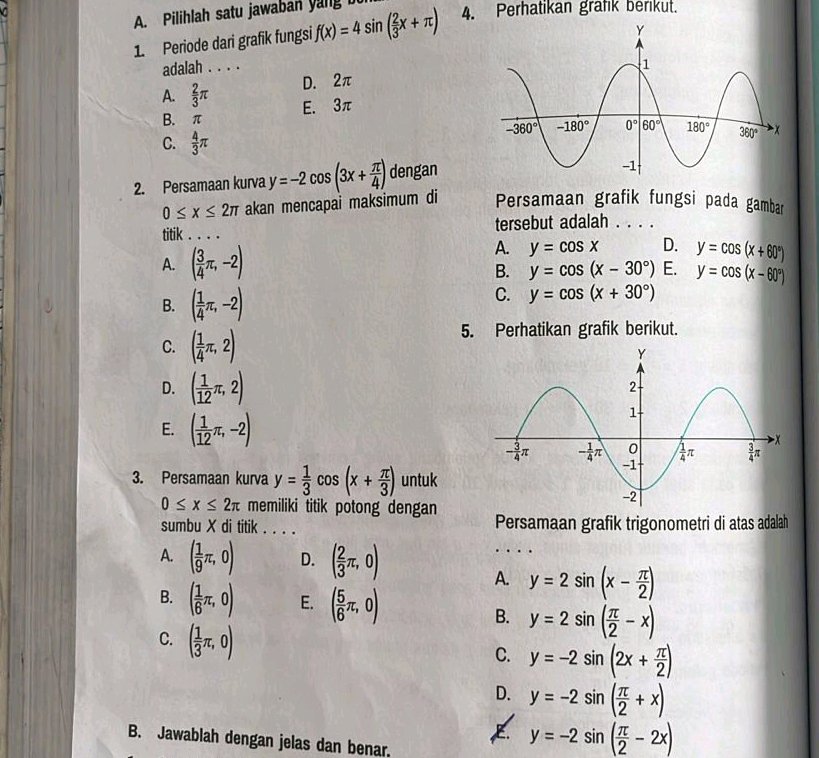 1. Periode dari grafik fungsi f(x) = 4 sin | StudyX