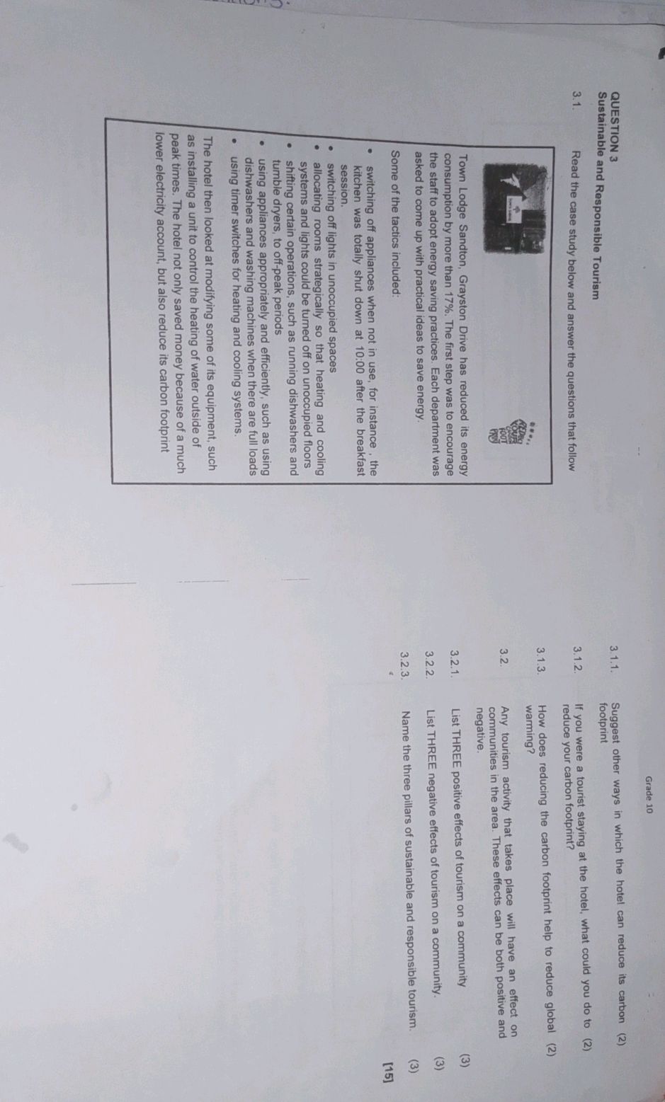 Grade 10 QUESTION 3 Sustainable and | StudyX