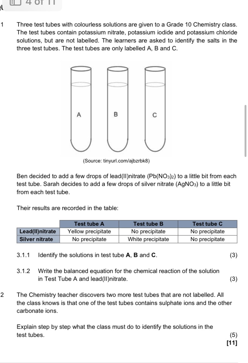 Three test tubes with colourless solutions | StudyX