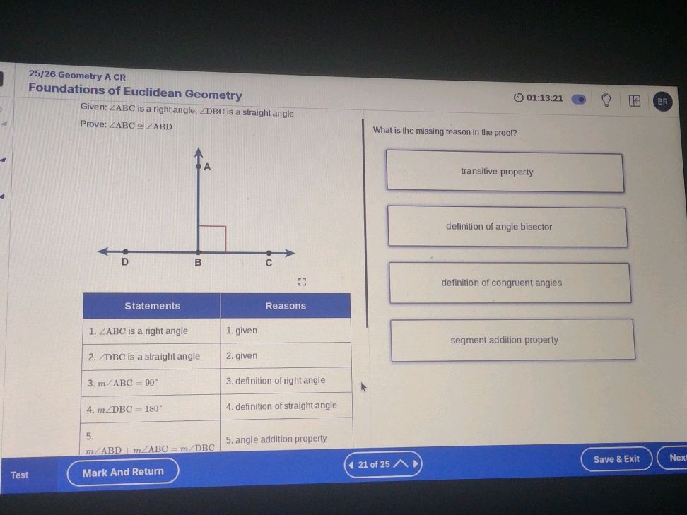 Given: $ ABC$ is a right angle, $ DBC$ is | StudyX