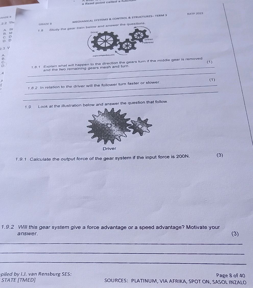 GRADE 8 MECHANICAL SYSTEMS CONTROL | StudyX