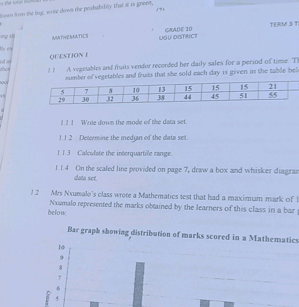 MATHEMATICS GRADE 10 UGU DISTRICT TERM 3 T | StudyX