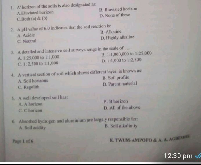 1. A' horizon of the soils is also | StudyX