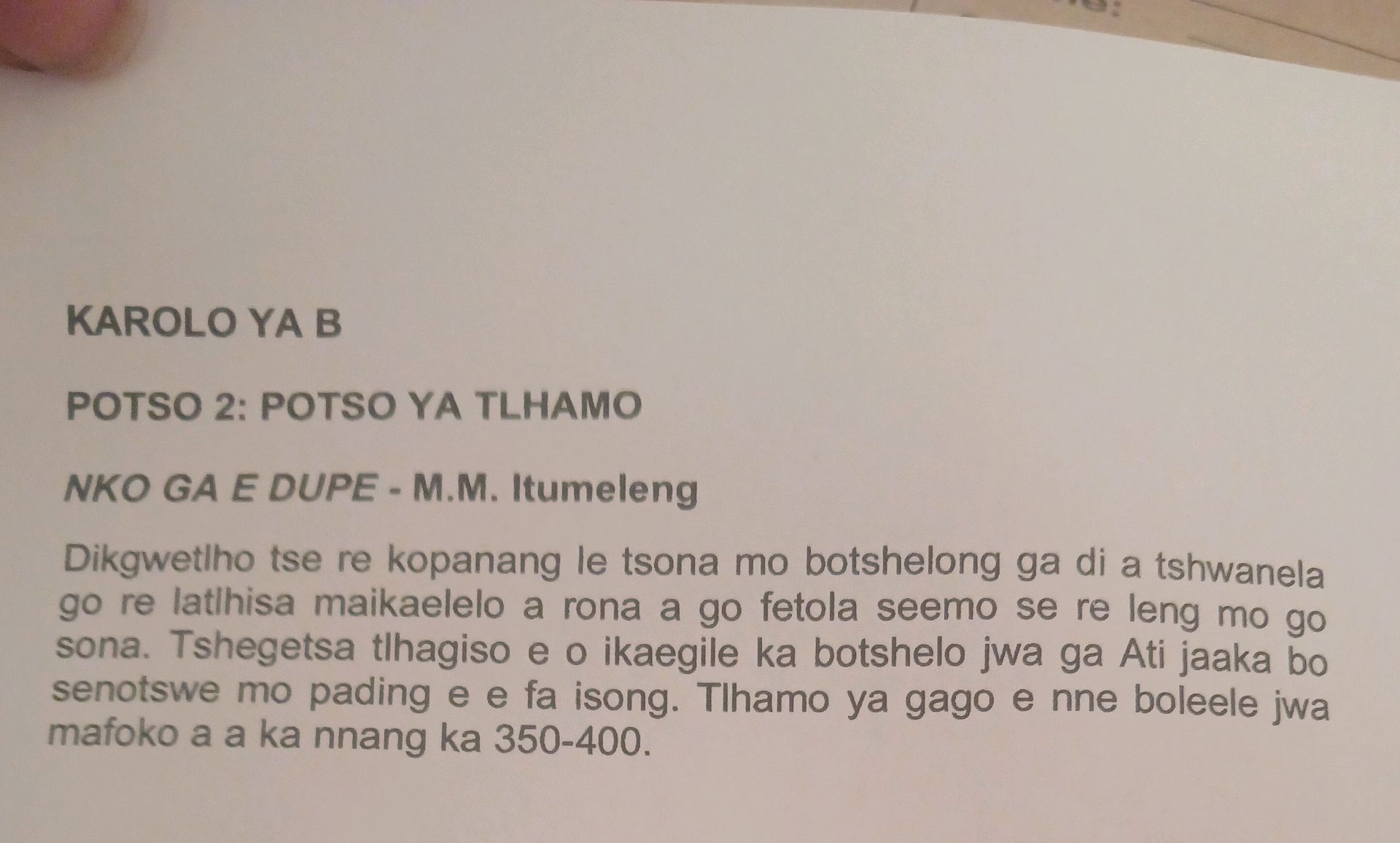 POTSO 2: POTSO YA TLHAMO NKO GA E DUPE - | StudyX