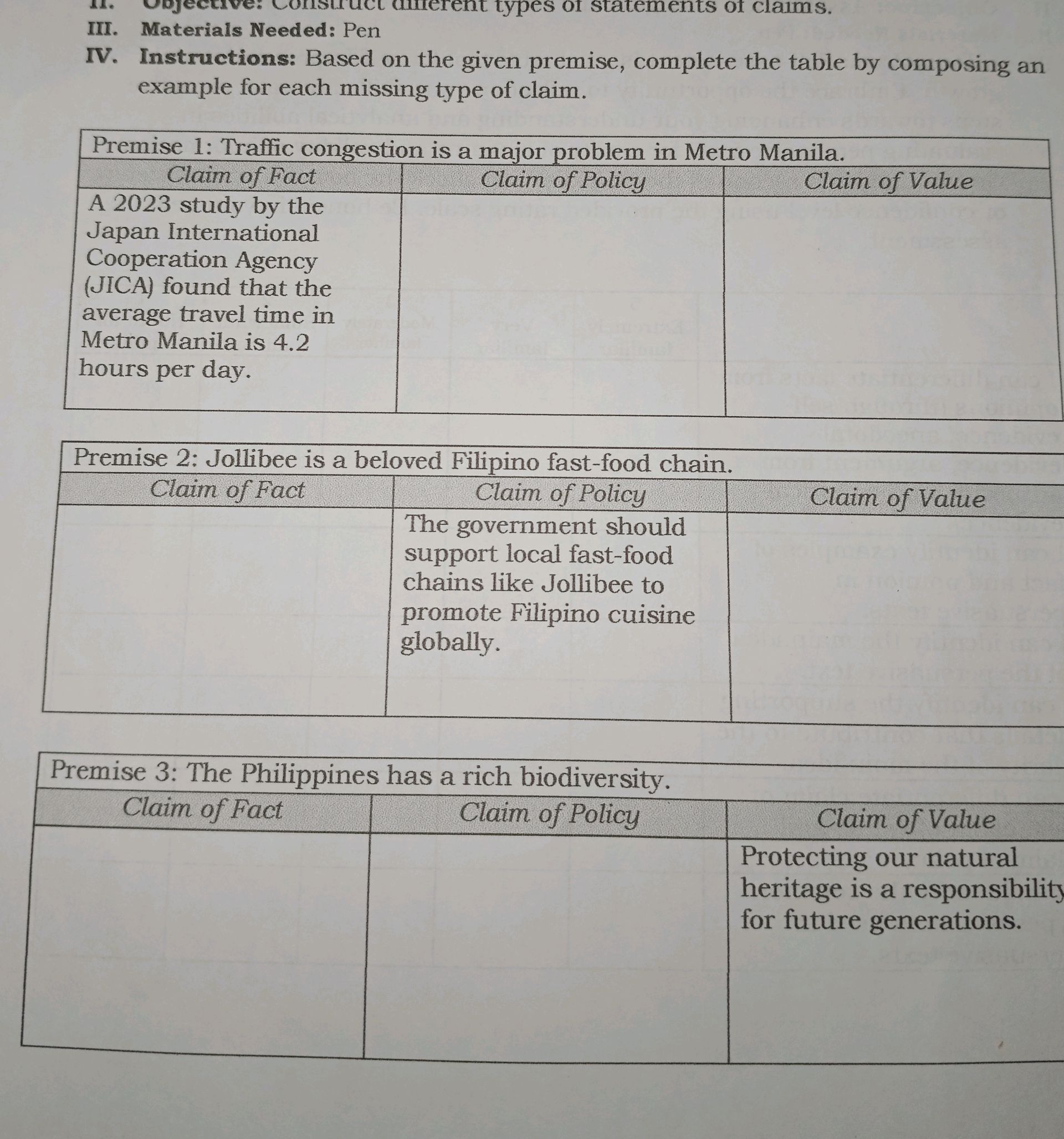 III. Materials Needed: Pen IV. Instructions: | StudyX