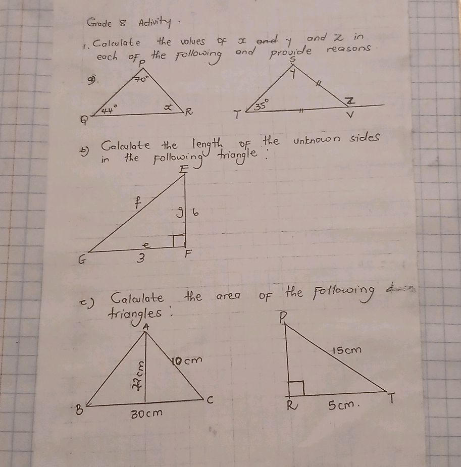 Grade 8 Activity. 1. Calculate the values | StudyX