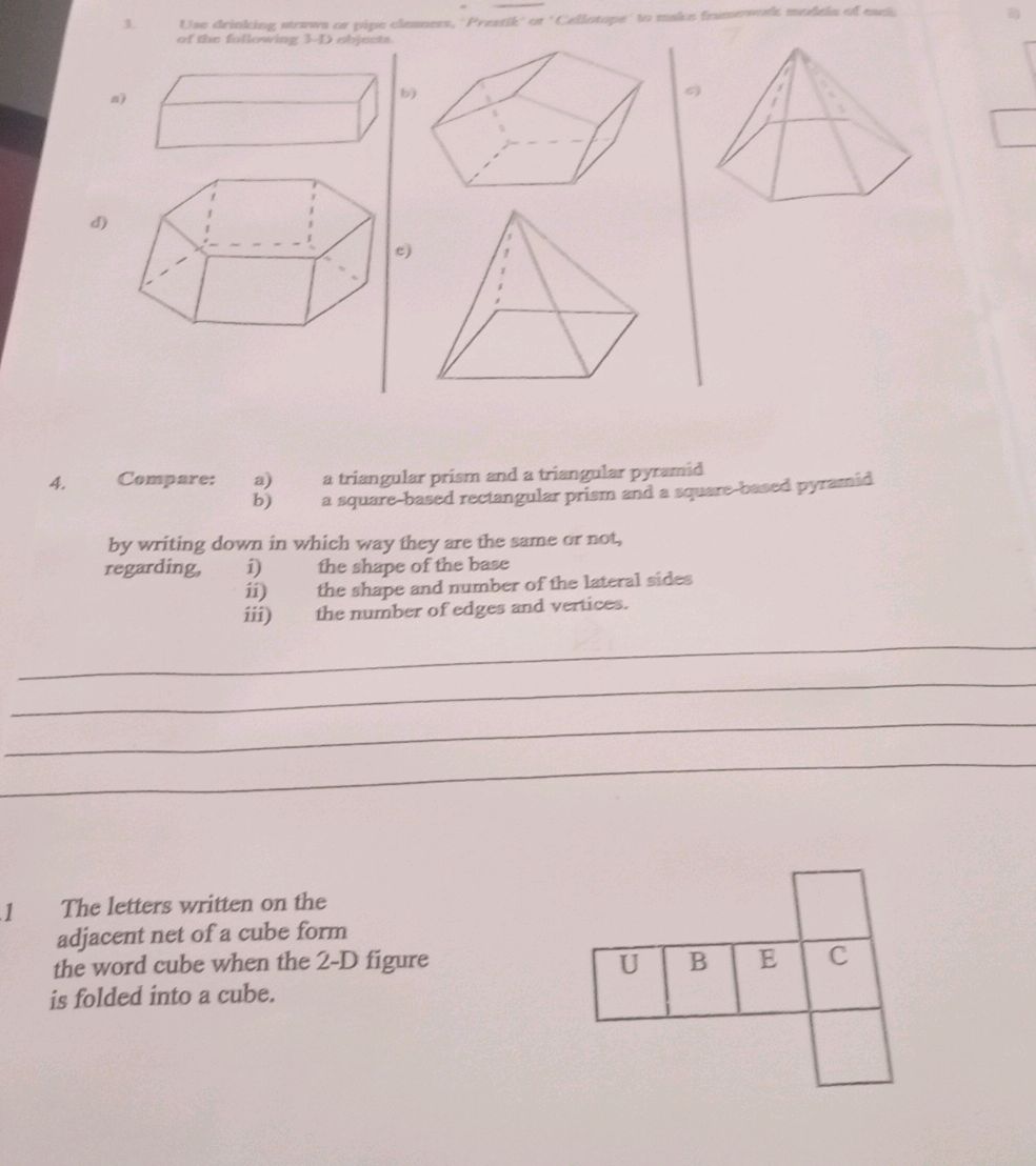 4. Compare: a) a triangular prism and a | StudyX