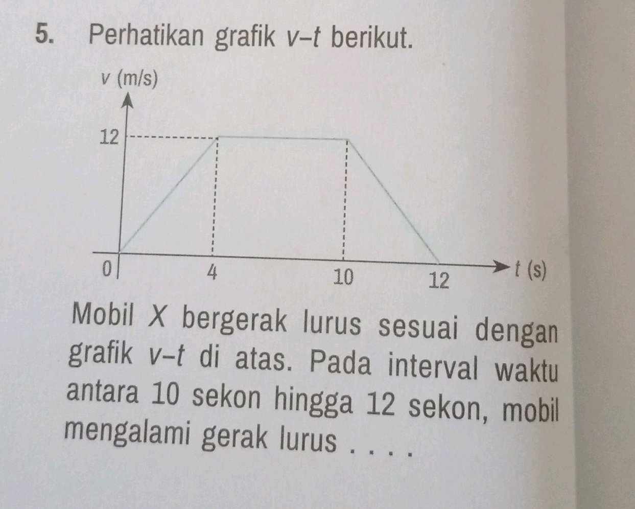 5. Perhatikan grafik v-t berikut. v (m/s) | StudyX