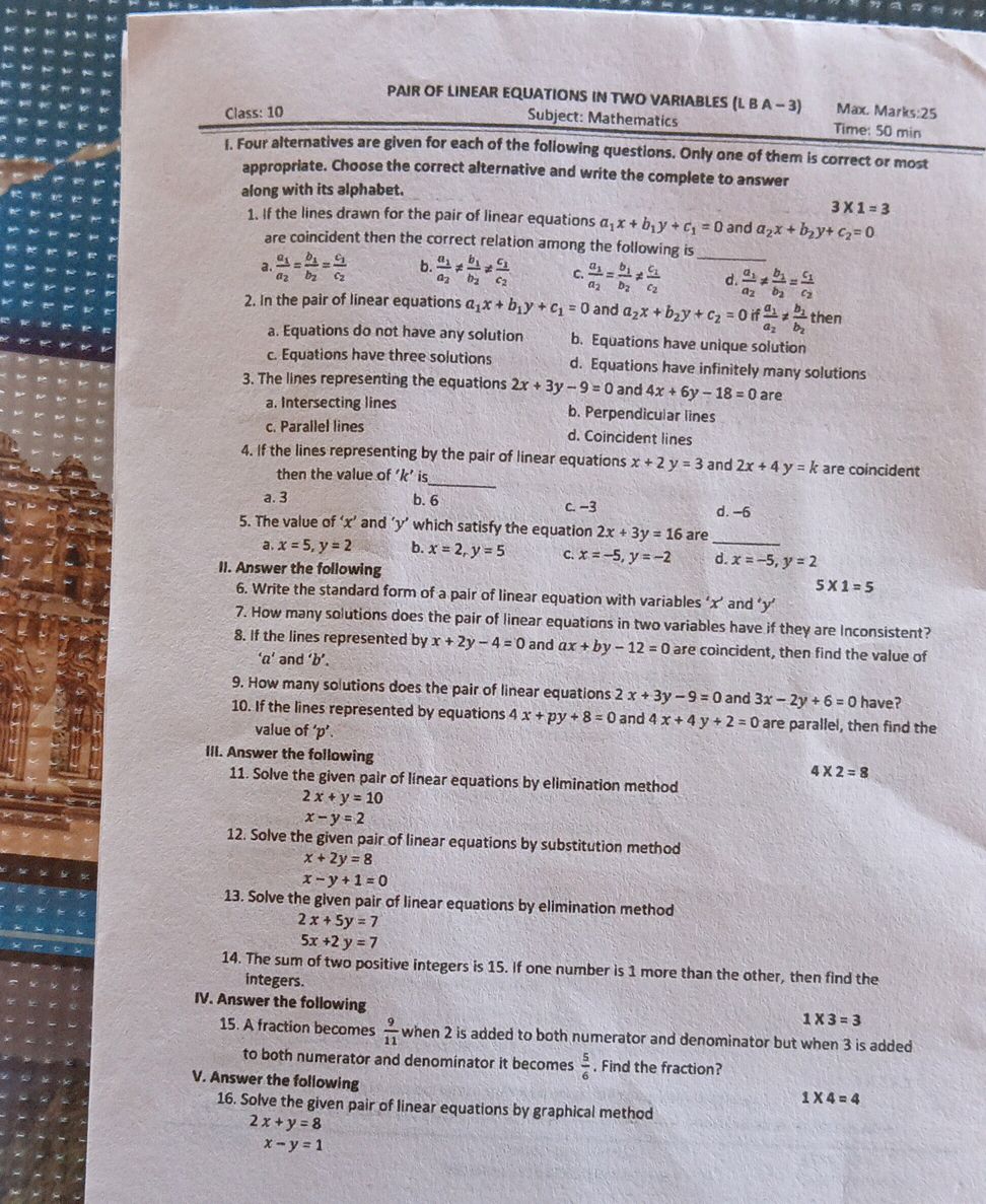 PAIR OF LINEAR EQUATIONS IN TWO VARIABLES | StudyX