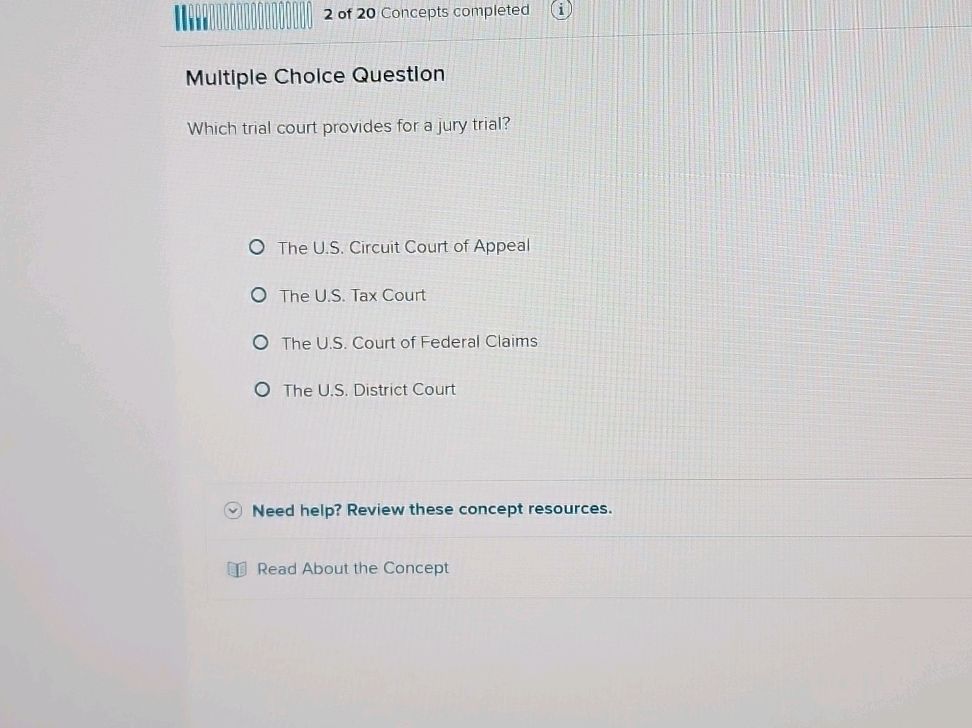 Multiple Choice Question Which trial court | StudyX