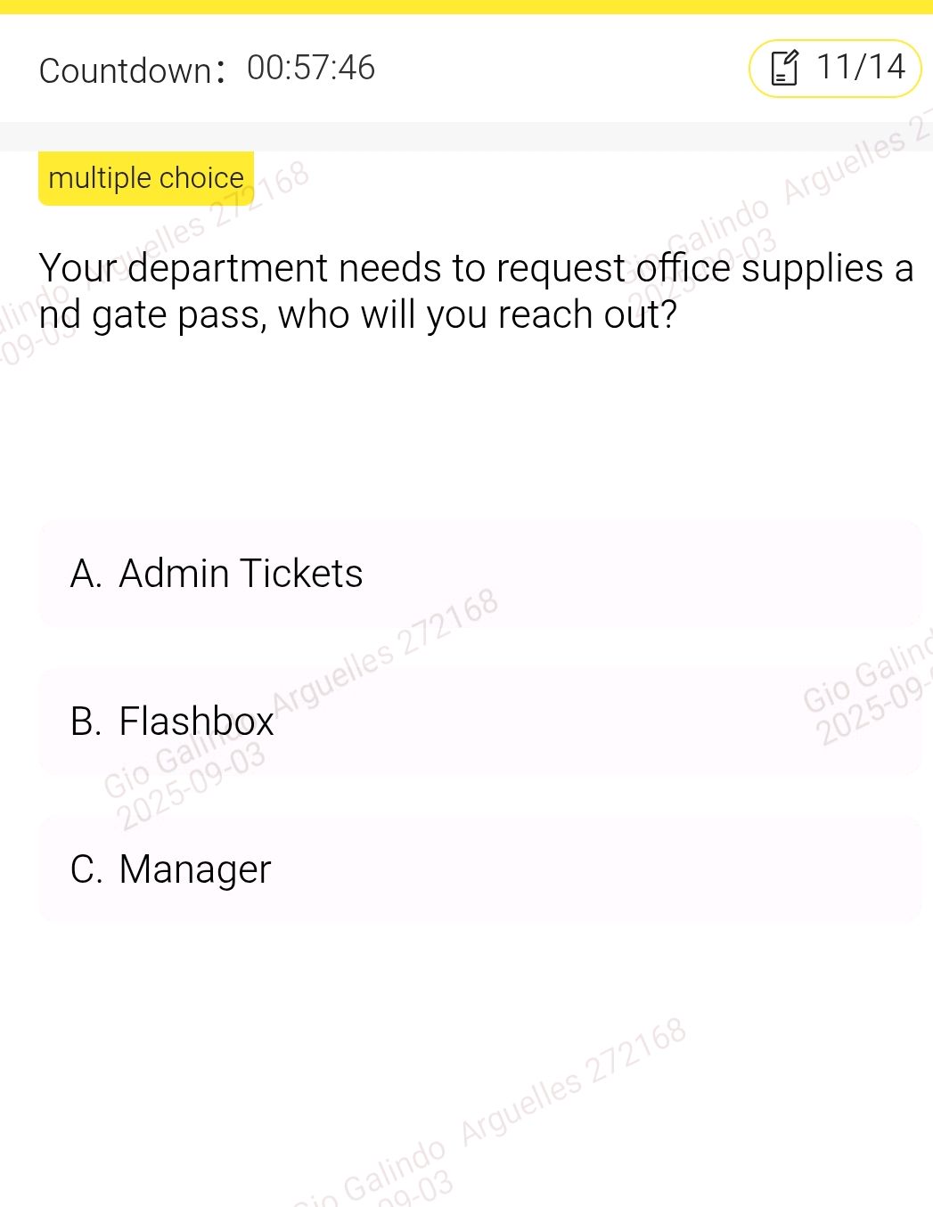 Countdown: 00:57:46 11/14 multiple choice | StudyX