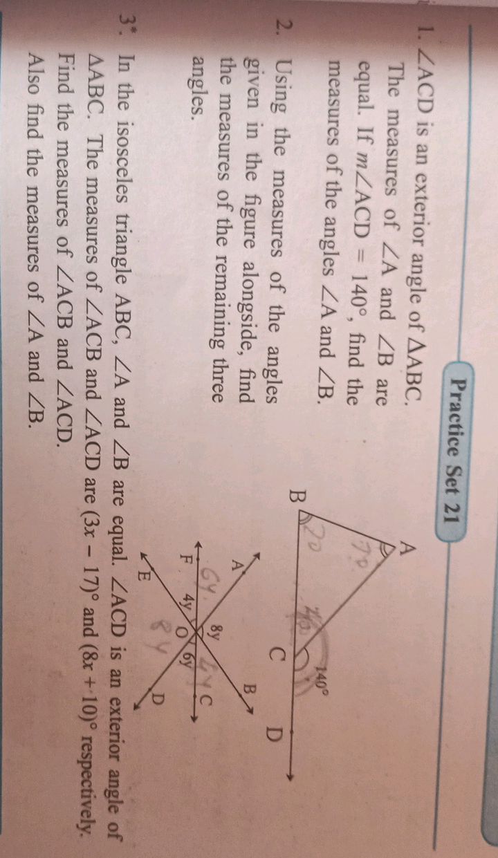 1. $ ACD$ is an exterior angle of $ ABC$. | StudyX