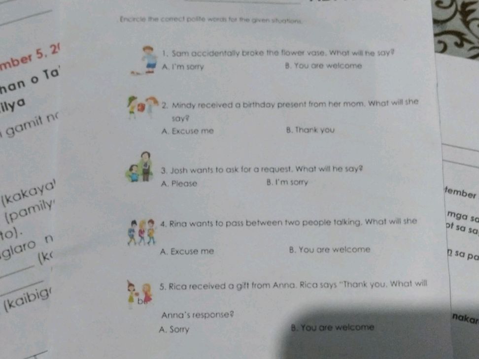 Encircle the correct polite words for the | StudyX